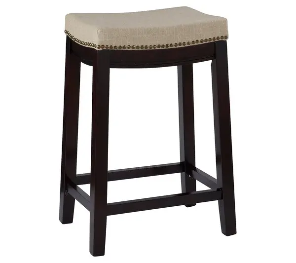 LINON Home Harper Walnut Backless Fabric Top Co Nter Stool - One-color