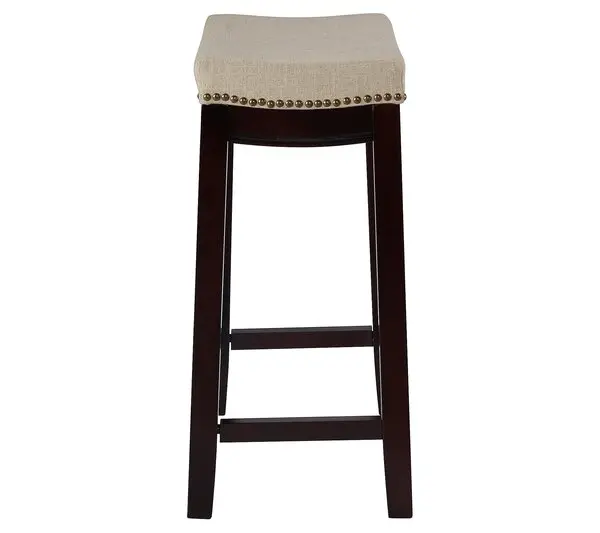 LINON Home Harper Walnut Backless Fabric Top Co Nter Stool