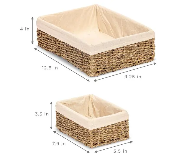 SORBUS - Seagrass Baskets With Liners, Set Of 3