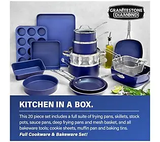 GRANITESTONE Blue 20 Piece Non-stick Cookware & Bakeware Set