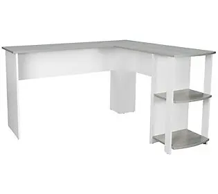 TECHNI MOBILI Modern L-shaped Computer Desk Wit H Side Shelves - One-color