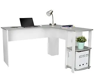 TECHNI MOBILI Modern L-shaped Computer Desk Wit H Side Shelves