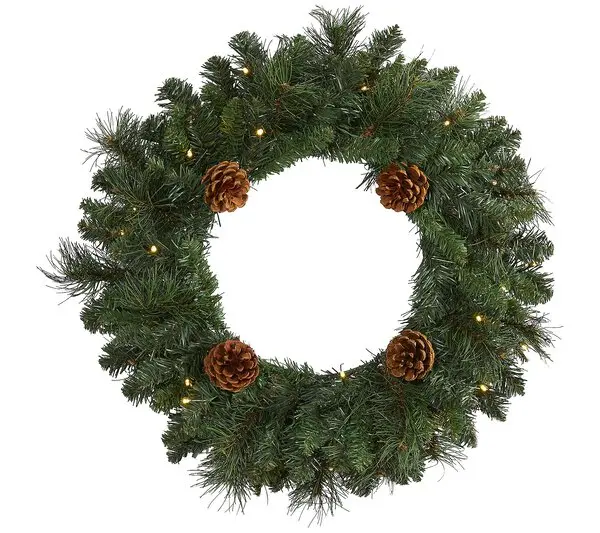 NEARLY NATURAL 20' Lit Pine Christmas Wreath By - One-color