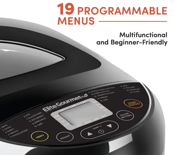 ELITE Gourmet 2-lb Programmable Bread Machine Maker