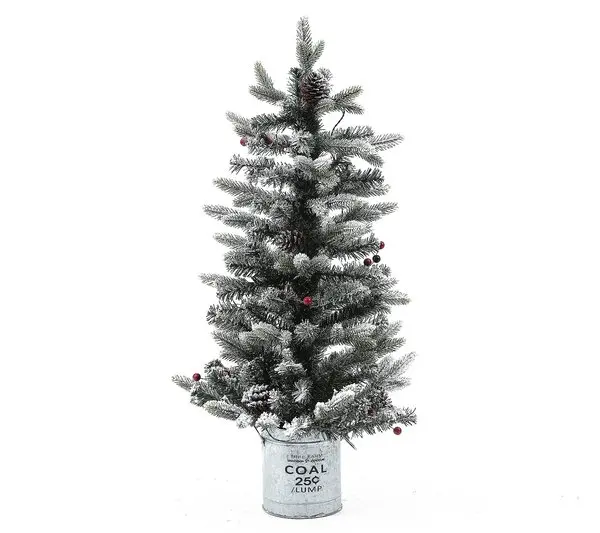 LUXEN HOME Luxenhome Pre-lit 3ft Artificial Flocked Chris Mas Pine Tree - One-color