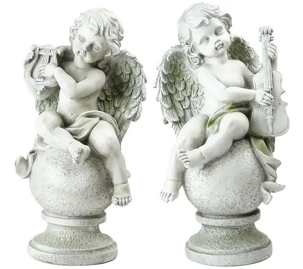 NORTHLIGHT 14.75' White Cherub Angels Statues Set Of 2 - One-color