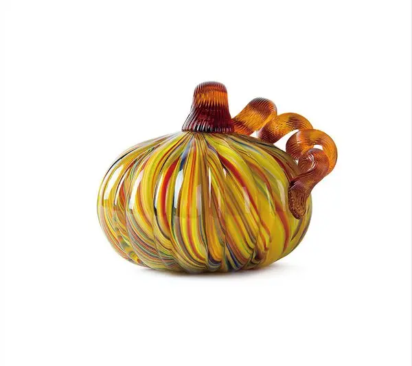 GLITZHOME Multi-striped Glass Short Indoor Deco Rative Pumpkin - One-color