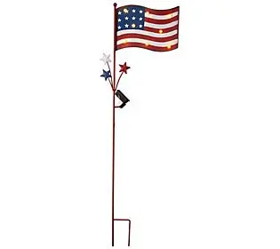 GLITZHOME Solar Led Lighted American Flag Yardstake