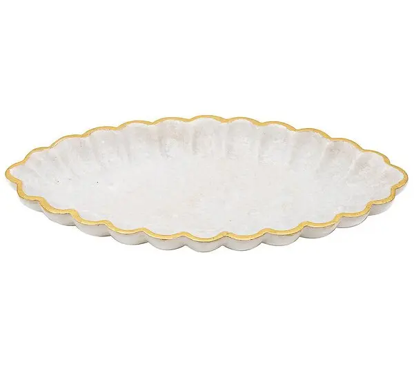 GODINGER 12x6.5 Oval Scalloped Marble Tray - One-color