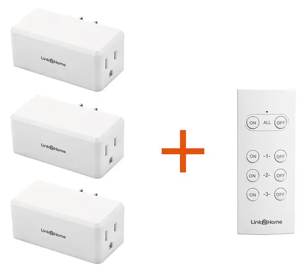 LINK2HOME Set Of 3 Wireless Indoor Outlet Switc H With Remote - One-color