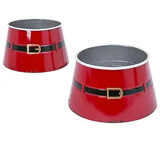 GERSON INTERNATIONAL Set Of 2 Nesting Santa Belt Mini Tree Collars B Gerson Co - One-color