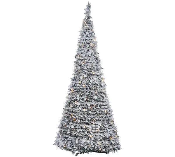 GERSON INTERNATIONAL 6-foot High Pop-up Pre-lit Flocked Pine Tree Gerson Co - One-color
