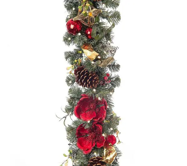 VILLAGE LIGHTING CO. Village Lighting 9' Prelit Led Garland Red Ma Gnolia - One-color