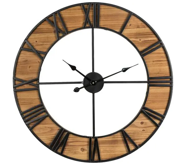 GLITZHOME Rustic Modern Roman Numeral Cut Out W All Clock - One-color