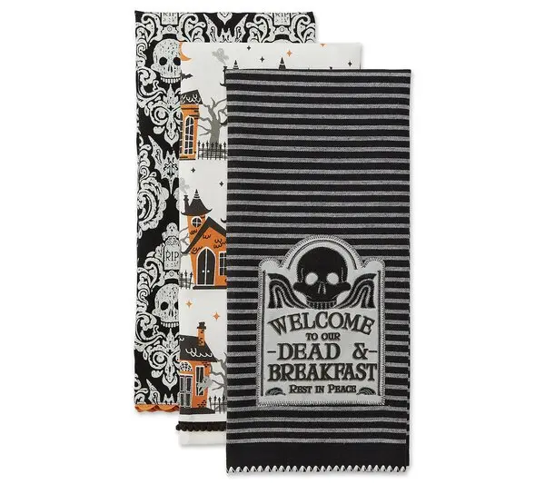 DESIGN IMPORTS Set Of 3 Haunted Hallow Kitchen Owels - One-color
