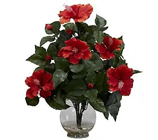 NEARLY NATURAL Hibiscus Arrangement In Glass Vase Nearly Na Tural - One-color