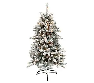 PULEO INTERNATIONAL 4.5' Flocked Birmingham Artificial Christmas Tr Ee 150 Lights - One-color