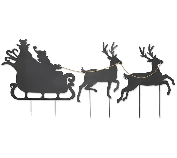 GERSON INTERNATIONAL 86' Santa, Reindeer & Sleigh Metal Silhouette B Y Gerson Co - One-color