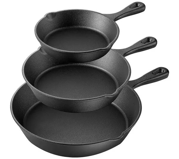 MEGACHEF Pre-seasoned 3 Piece Cast Iron Skillet Set - One-color