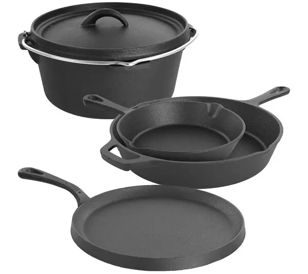 MEGACHEF Pre-seasoned 5-piece Cast Iron Kitchen Cookware Set - One-color