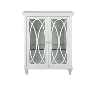 TEAMSON Florence Double Door Floor Cabinet, 2 Adjustabl E Glass Shelve - One-color