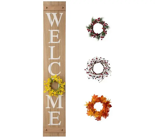 GLITZHOME Welcome Patriotic, Spring, Fall, Holi Day Wreath Sig - One-color