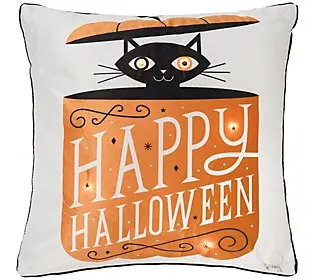 C&F HOME Festive Fright Cat Led Pillow - One-color