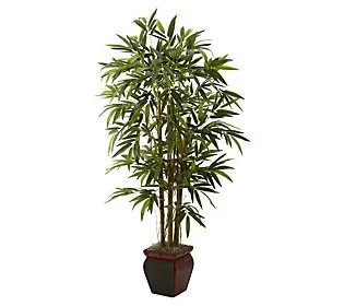 NEARLY NATURAL 5.5' Bamboo W/decorative Planter - One-color