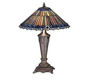 MEYDA Tiffany Style 23' Peacock Cone Table Lamp - One-color