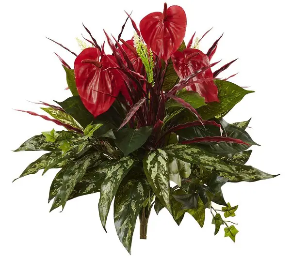 NEARLY NATURAL Mixed Anthurium Bush Set Of 2 By - One-color