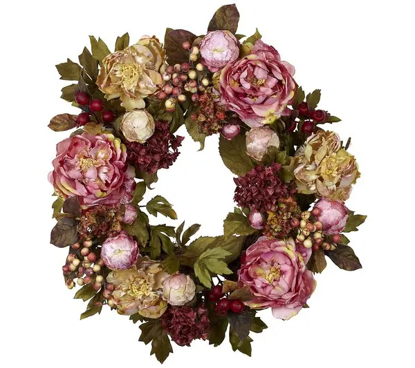NEARLY NATURAL 24' Peony Hydrangea Wreath By