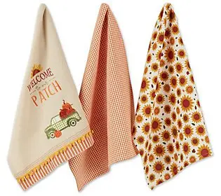 DESIGN IMPORTS S/3 Pumpkin Patch & Truck Themed Kitchen Towels - One-color