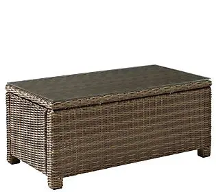 QVC Bradenton Outdoor Wicker Glass Top Table