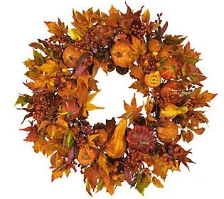 NEARLY NATURAL 28' Harvest Wreath By - One-color