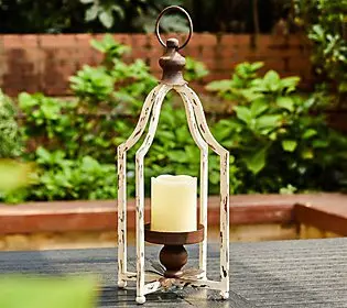 GLITZHOME Rustic Farmhouse White Metal Lantern Small
