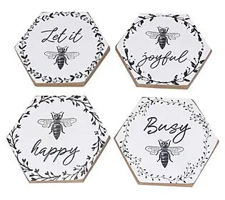 YOUNG'S INC. Set Of 4 Bee Coasters - One-color