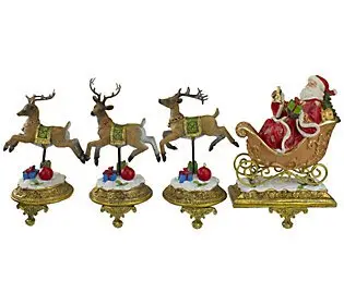 NORTHLIGHT Set Of 4 Santa And Reindeer Stocking Holders - One-color