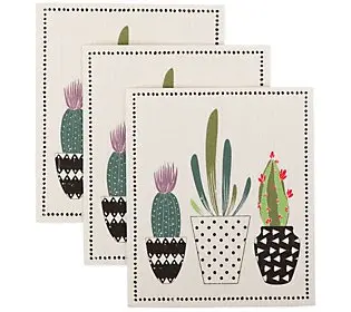 DESIGN IMPORTS Set Of 3 Succulents Swedish Dish Cloths - One-color