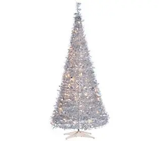 GERSON INTERNATIONAL 6-foot High Pop Up Pre-lit Silver Tinsel Tree B Y Gerson Co - One-color