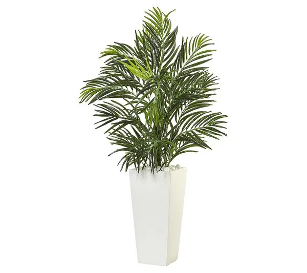 NEARLY NATURAL Areca Palm In White Square Planter Nearly Na Tural - One-color