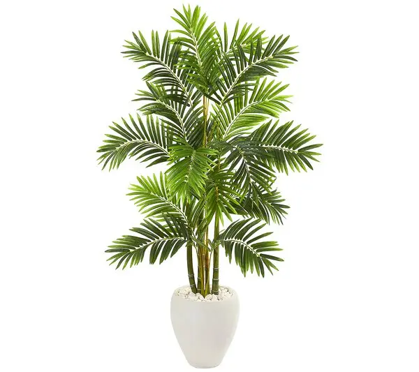 NEARLY NATURAL 63' Areca Palm Tree In White Planter Nearly Atural - One-color