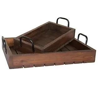 SINCERE SURROUNDINGS Stained Wood Rustic Tray Set Sincere Surroun Dings - One-color