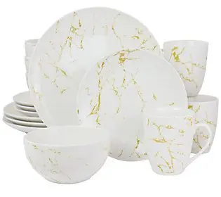 ELAMA Fine Marble 16 Piece Stoneware Dinnerware Set - One-color
