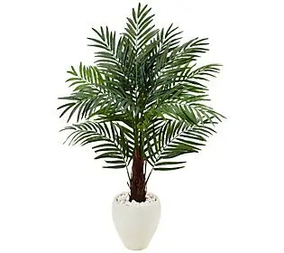 NEARLY NATURAL 4.5' Areca Palm Tree In White Oval Planter N Early Natural - One-color