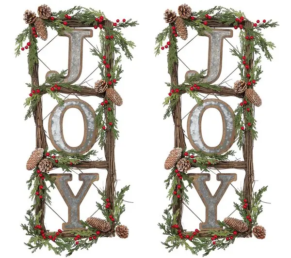 GERSON INTERNATIONAL Natural Twig 'joy' Door Wreaths W/ Berry And Pi Necone Accents - One-color