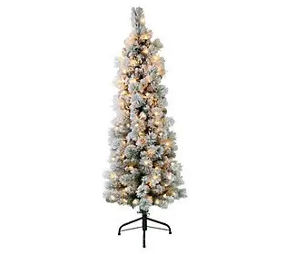 QVC 4.5' Flocked Patagonia Pine Artificial Tree 100 Clear Lights - One-color