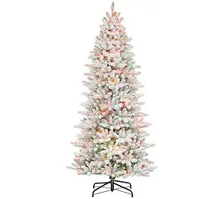 PULEO INTERNATIONAL 7.5' Prelit Slim Flocked Fr Anklin Fir Tre - One-color