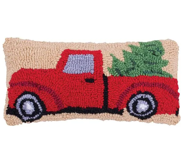 C&F HOME 6' X 12' Christmas Truck Hooked Petite Throw Pillow - One-color