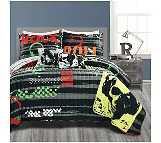 LUSH DECOR Rock N Roll Reversible Quilt Fl/qn 5 Pc Set - One-color