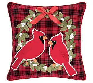 C&F HOME Cardinal Plaid Wreath Tufted Throw Pil Low - One-color